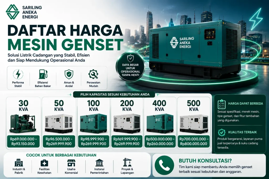 Harga Mesin Genset Berdasarkan Kapasitas dan Jenisnya
